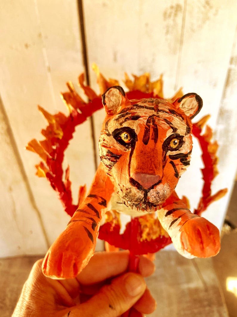 Tiger Jumping Through Ring of Fire – Handmade Circus Paper Mâché ...