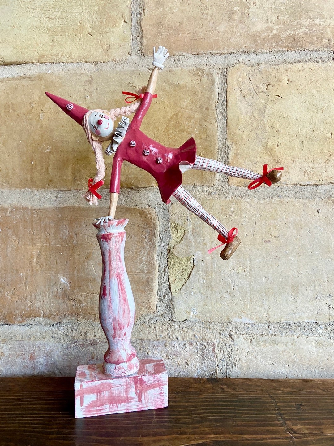 Clown Sculpture, Clown Tightrope Walker, Mime Woman, Circus Clown, OOAK ...