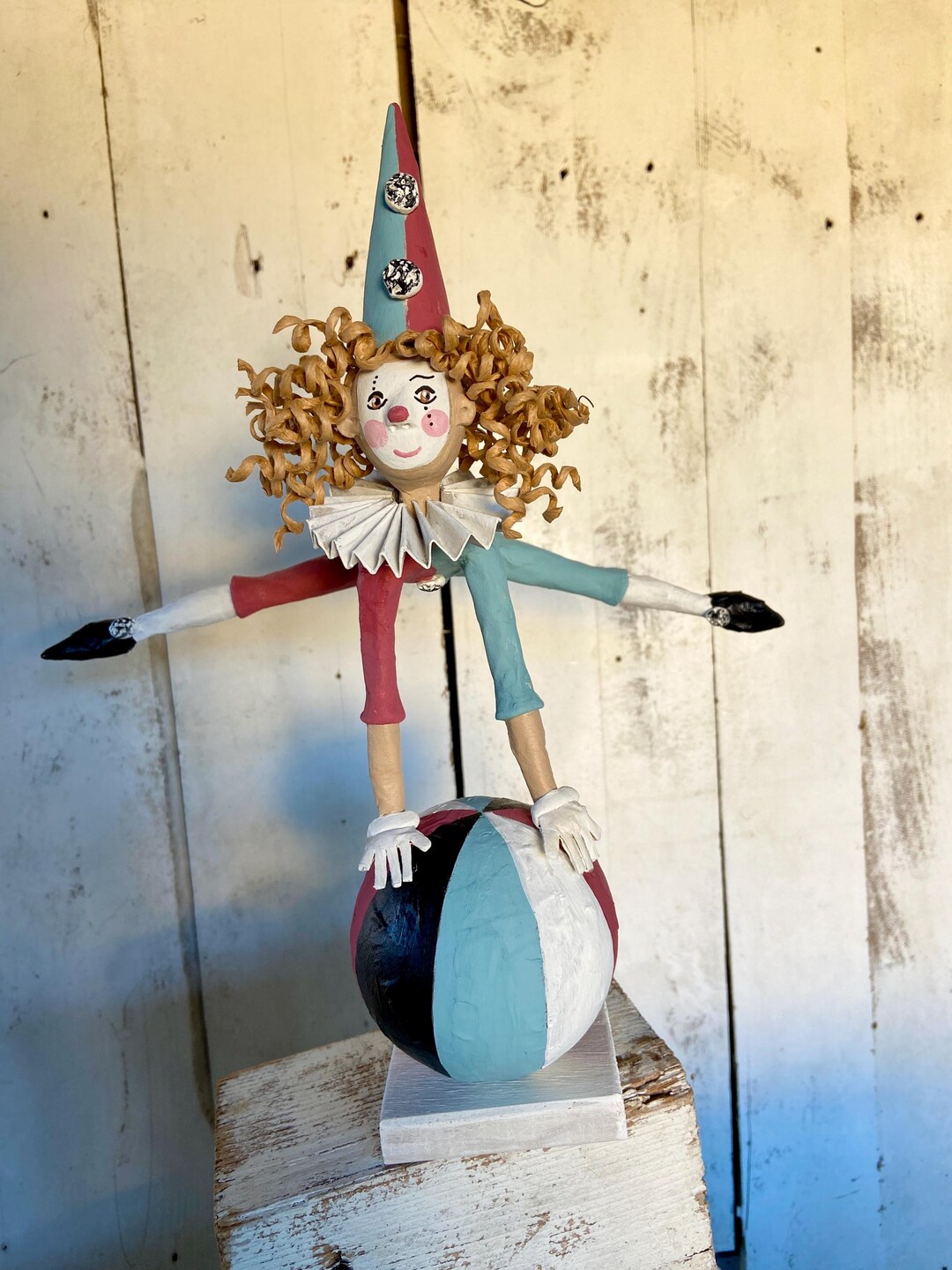 Acrobat Figure, Paper Mache Acrobat 25 Cm Tall, Mime Doll, Clown Figure ...