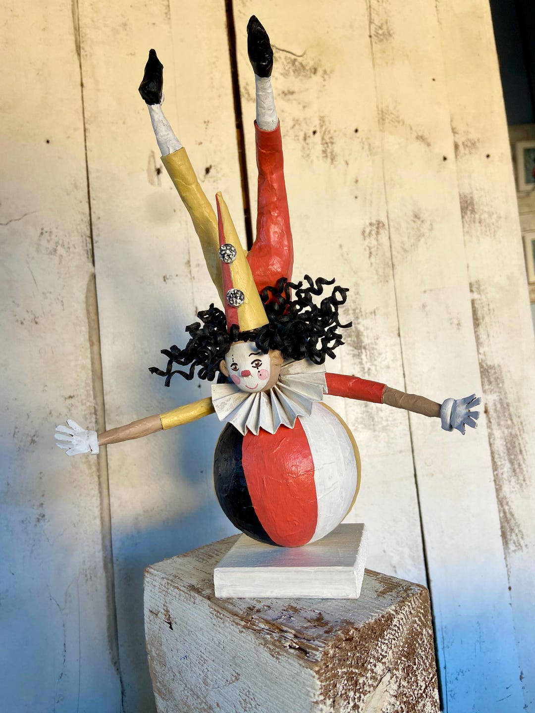 Paper Mache Acrobat 24 Cm High, Tightrope Walker Figure, Clown ...