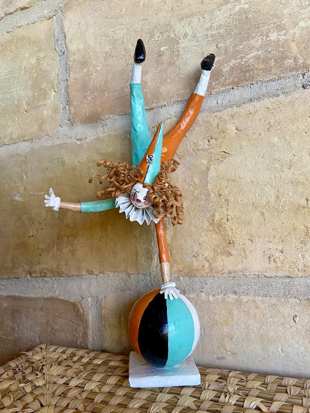 Paper Mache Acrobat 34 Cm Tall, Tightrope Walker Figure, Clown ...