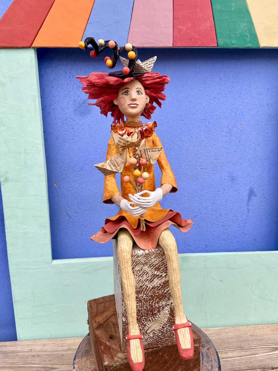 Clown 16 in Paper Mache, OOAK Mime, Mime Figure, Mime Sculpture, Unique ...