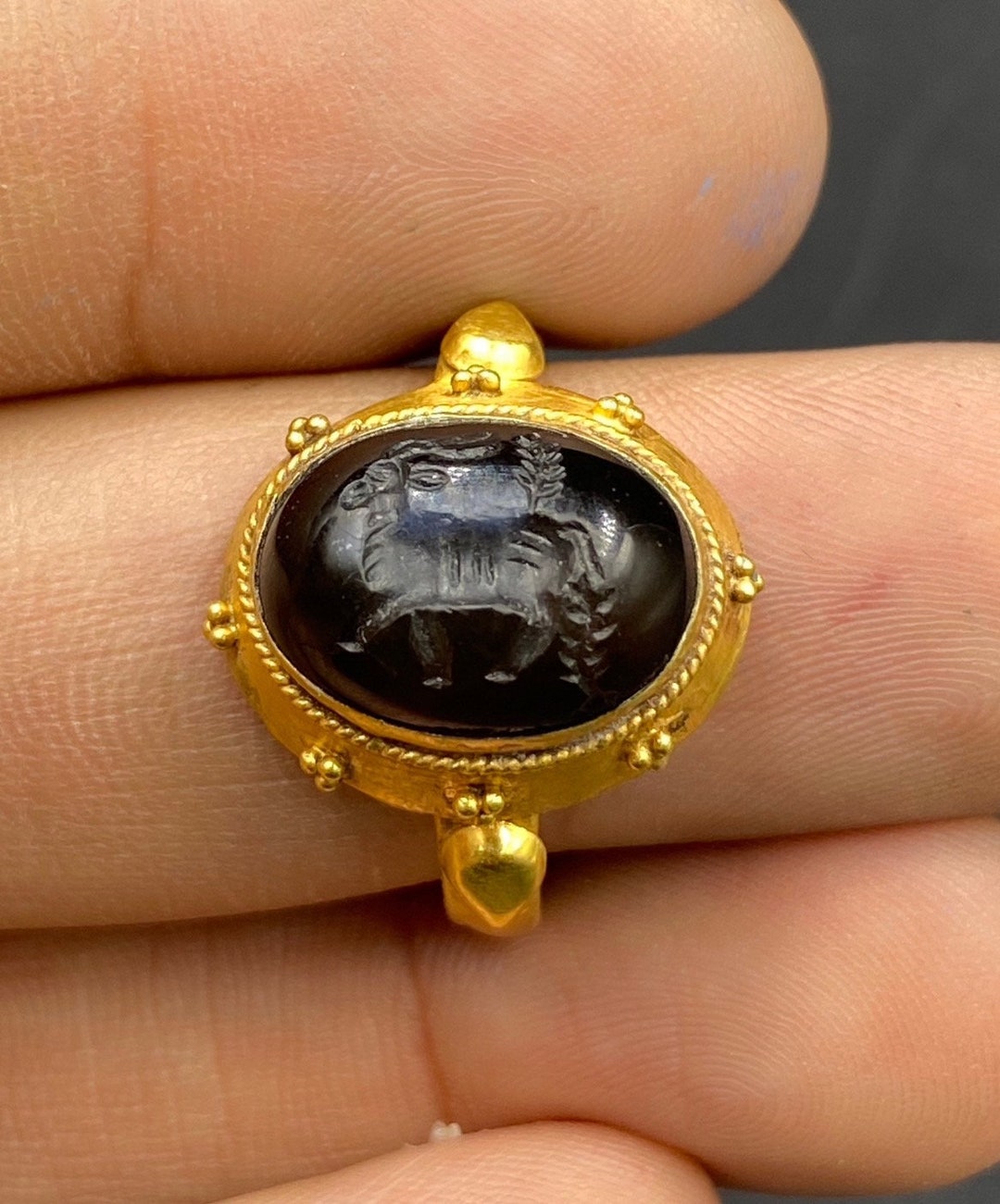 Ancient the Garnet Intaglio Ring the Long Horned Bull With - Etsy