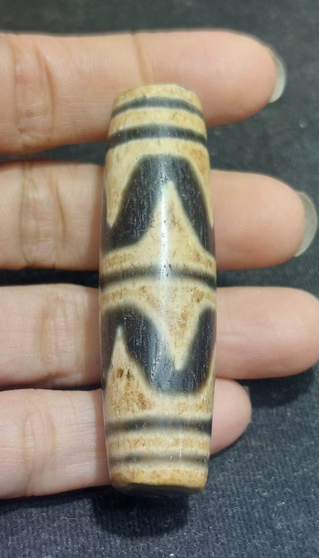 Ancient Tibet Original Natural Banded DZI Bead With Tasso Teeth Bead for Luck , Protection and ...