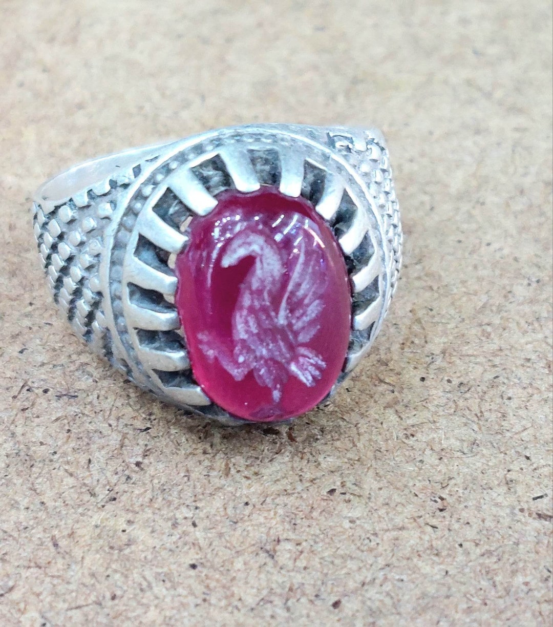 Antique Ruby Intaglio Phoenix Bird Engraved Sterling Silver - Etsy