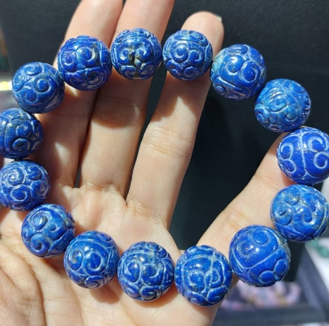 Super Grade Natural AAA Antique Lapis Carved 12mm Shou - Etsy