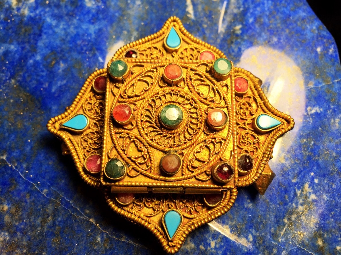 Remarkable Antique Sterling Silver OLD emerald ruby turquoise | Etsy