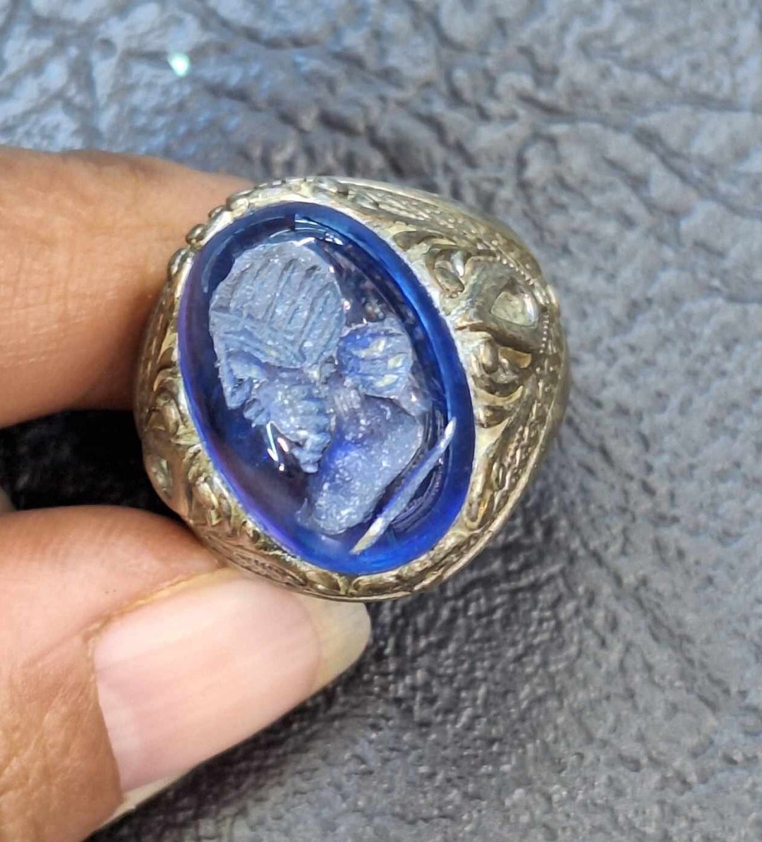 Antique Amethyst Gem Intaglio Knight King Face Sterling Silver Signet ...