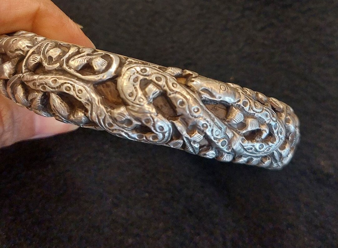 Fine Antique Sterling Silver Snake Sacred Ivy Entwine Flower Old Tribal ...