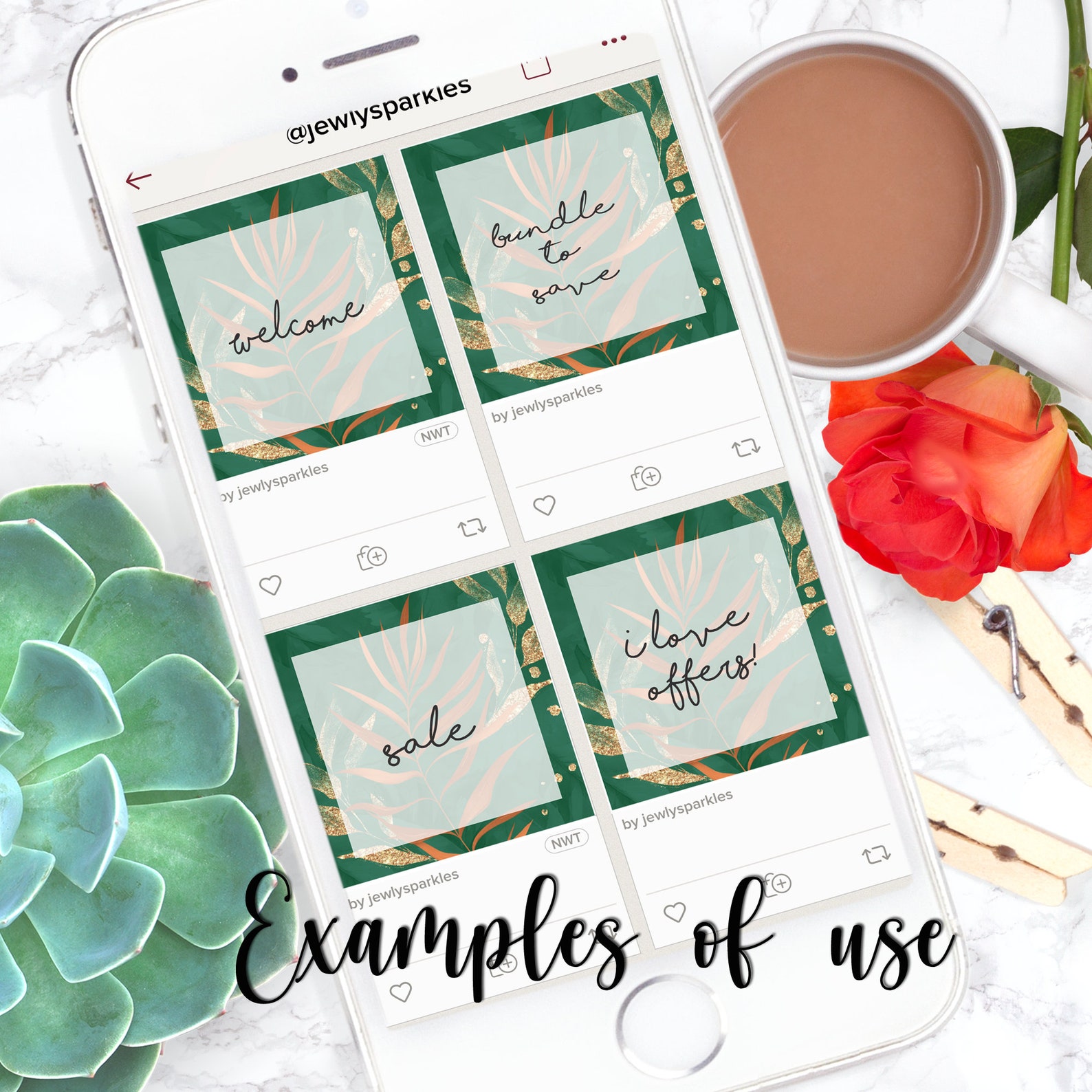 Poshmark Sale Sign, Exotic Gold et Teracotta Leaves Instant Digital ...