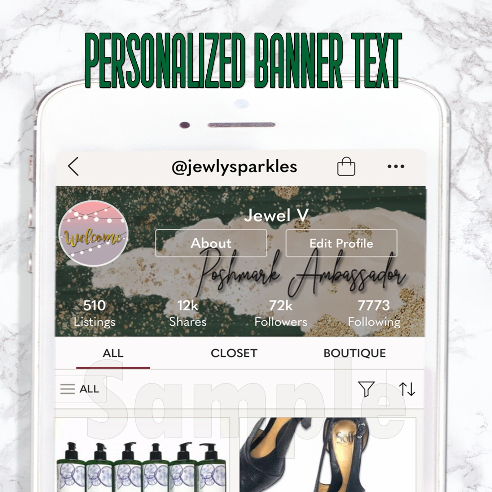 1 Poshmark Banner Gold Splatter Green Background Instant | Etsy