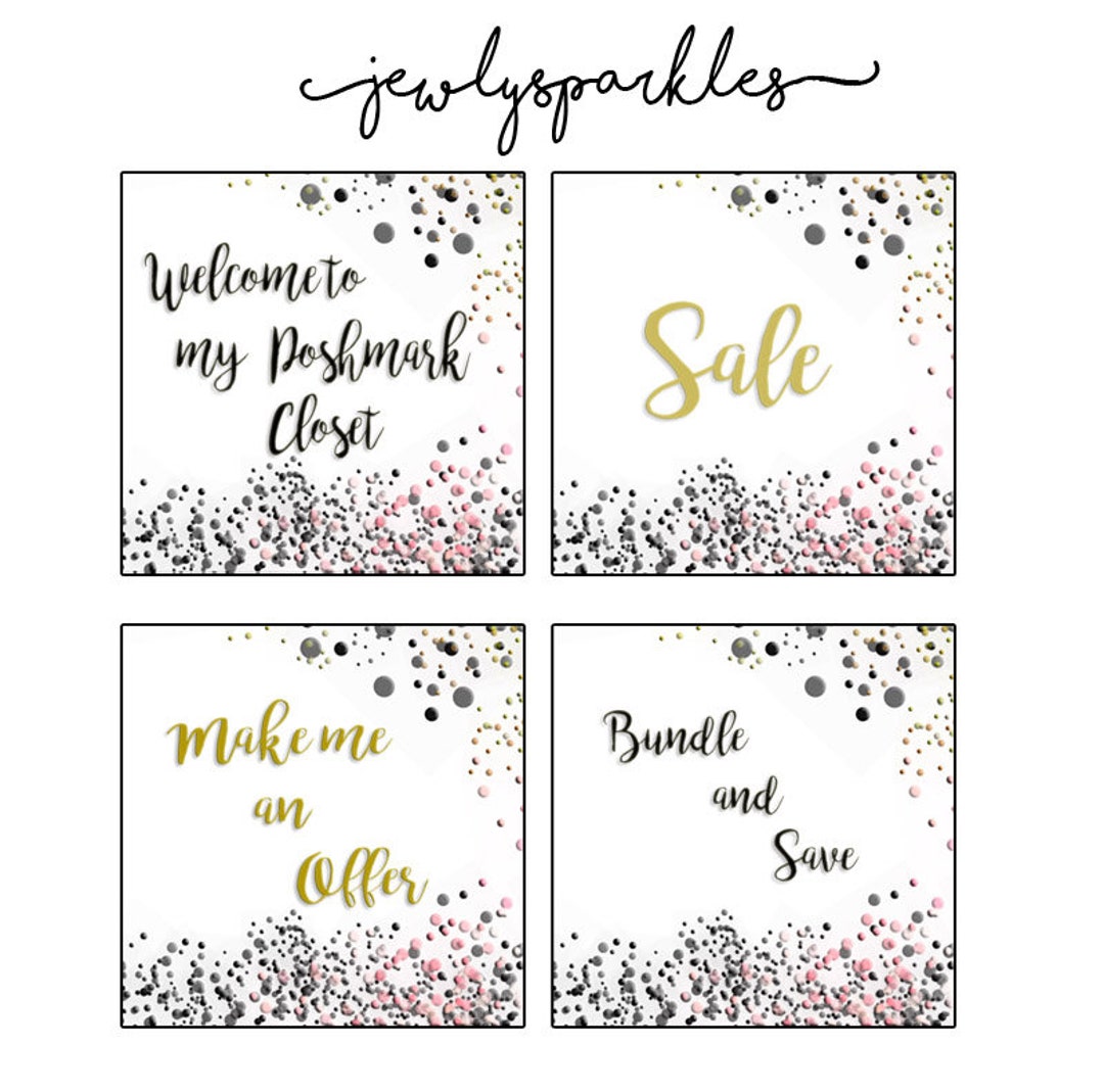 4 Poshmark Sale Signs Black Gold Confetti Instant Digital - Etsy