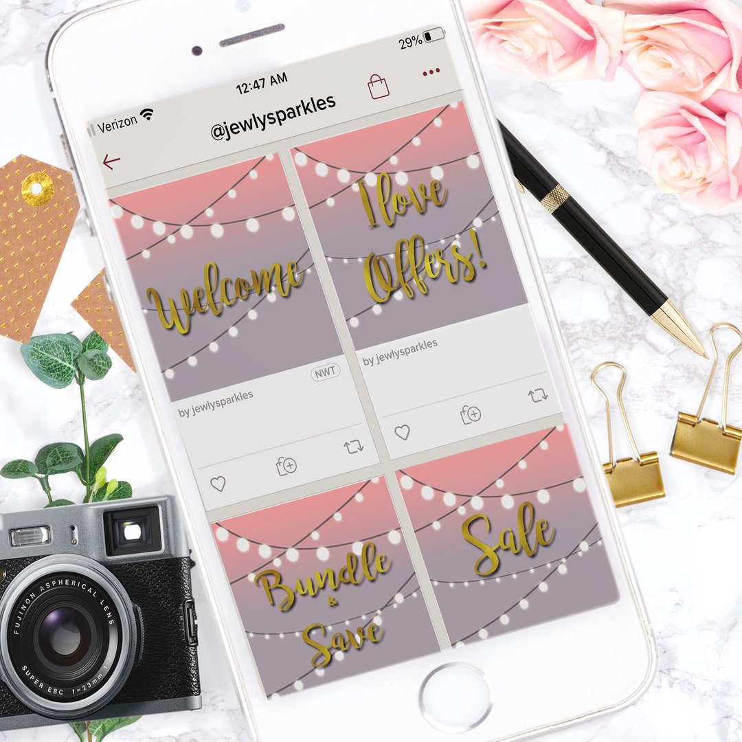 4 Poshmark Sale Signs Summer Purple Pink Cafe Lights Instant Digital ...