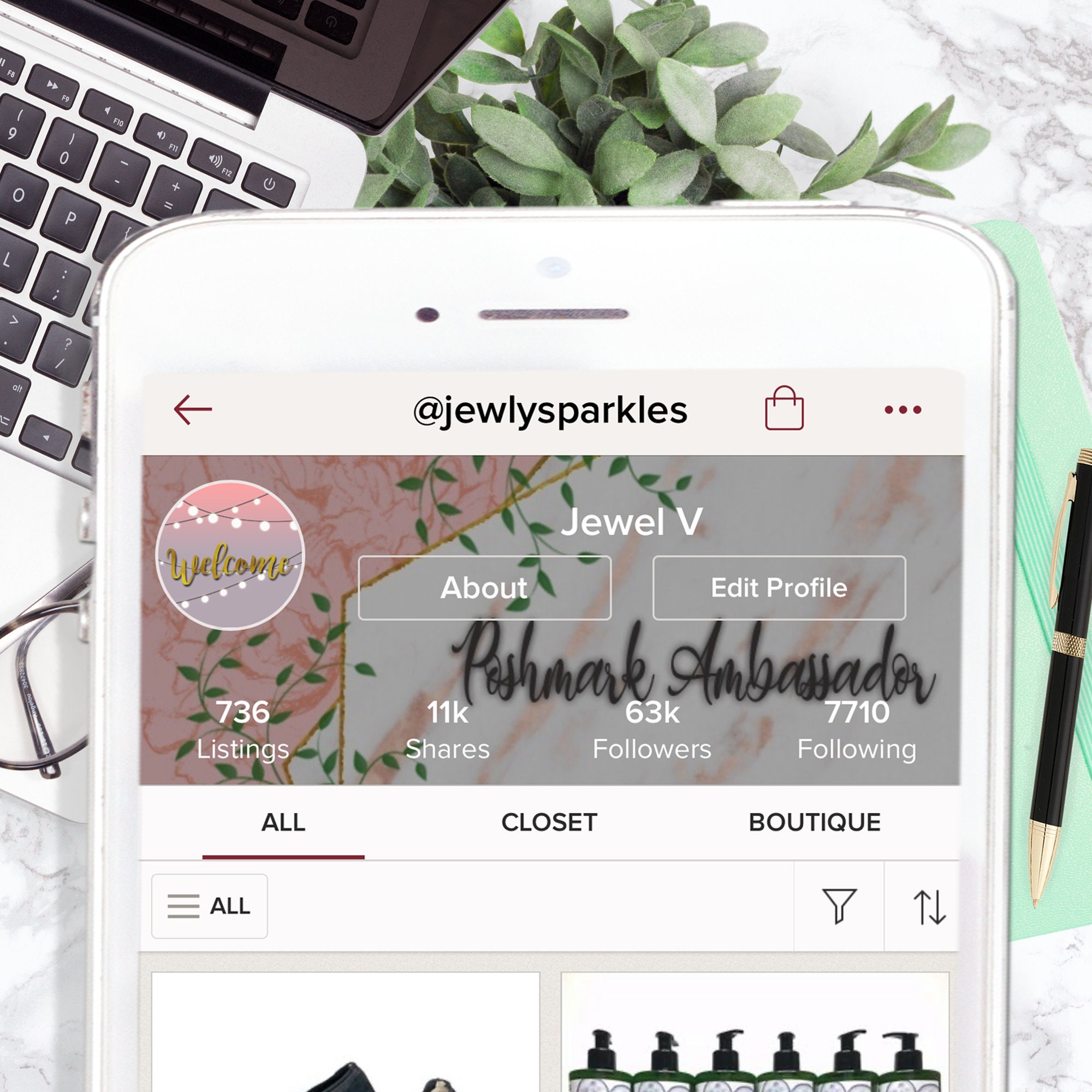 1 Poshmark Header Banner Rosegold Marble Spring Digital Instant ...