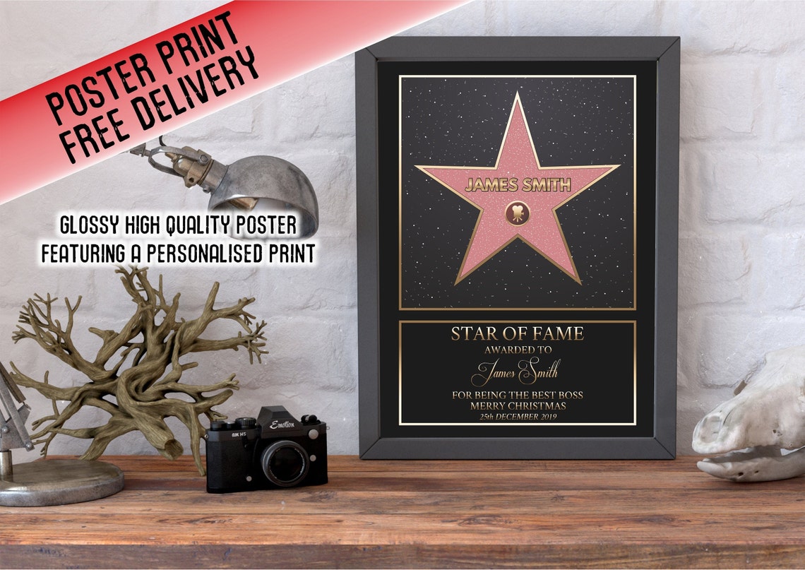 Personalised Hollywood Star Walk of Fame Glossy Poster Print FREE ...