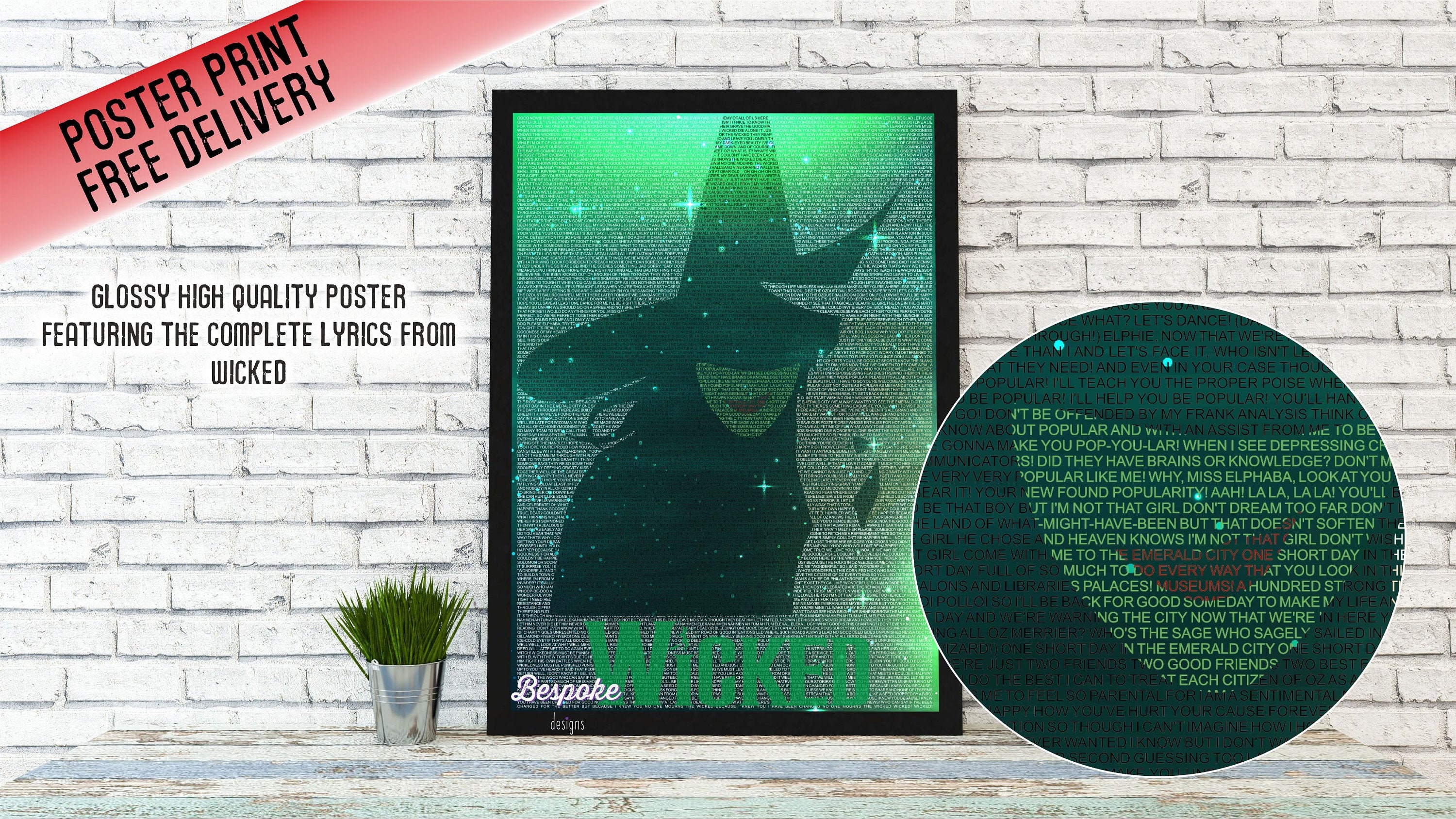 Wicked Complete Lyrics Glossy Poster FREE DELIVERY | Etsy