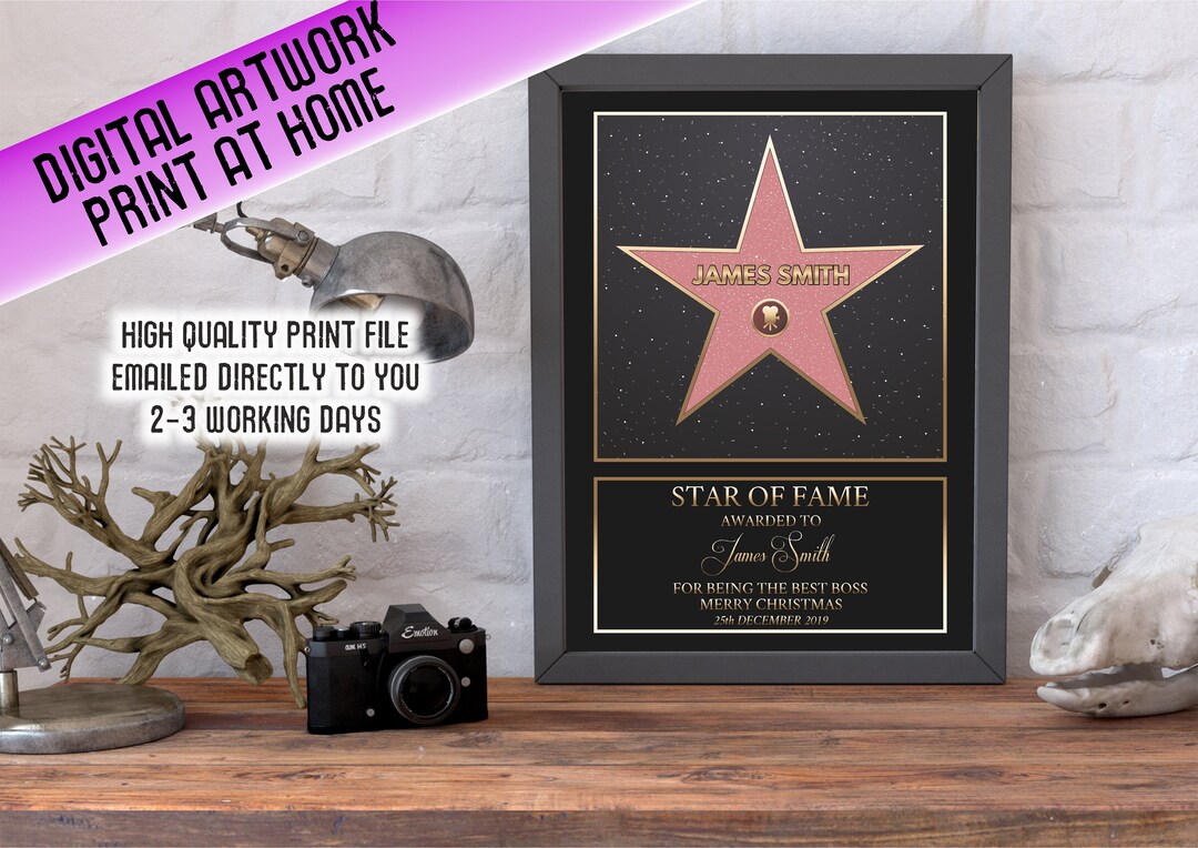 Personalised Hollywood Star Walk of Fame Digital Gift Print AT HOME - Etsy