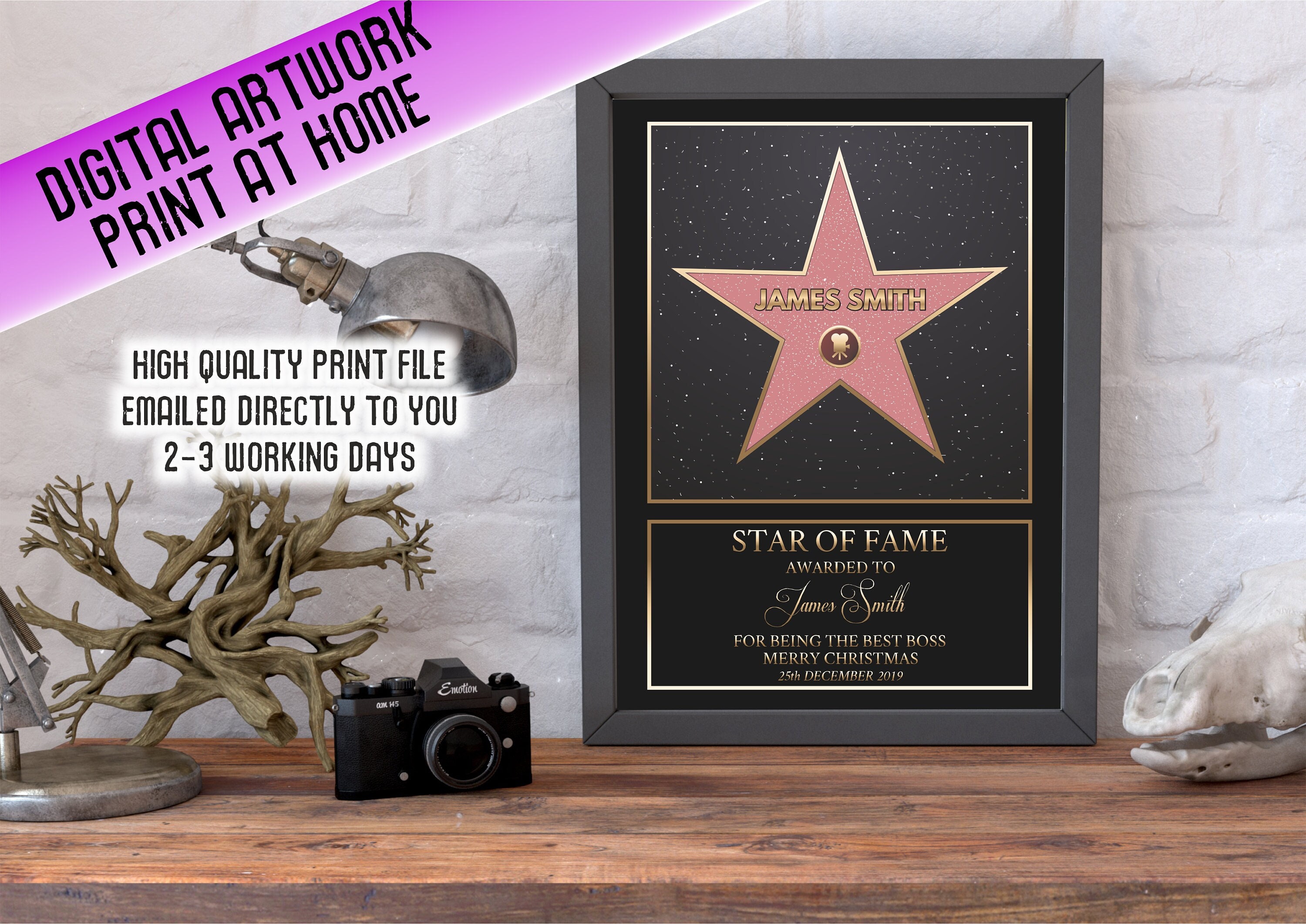 Personalised Hollywood Star Walk of Fame Digital Gift Print AT HOME - Etsy