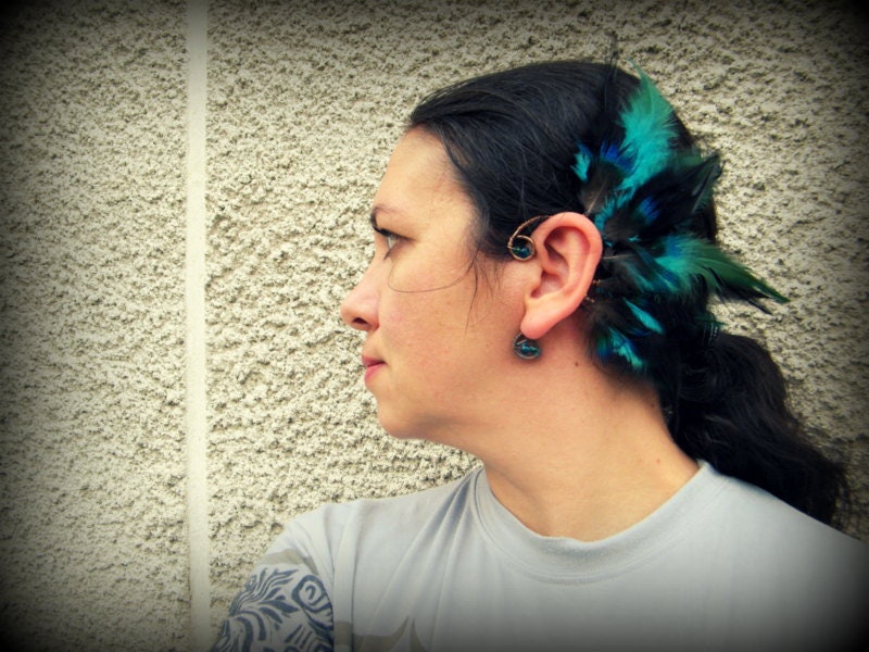 Feather Ear Cuff in Native American Style Black Magic Queen Shaman Boho ...