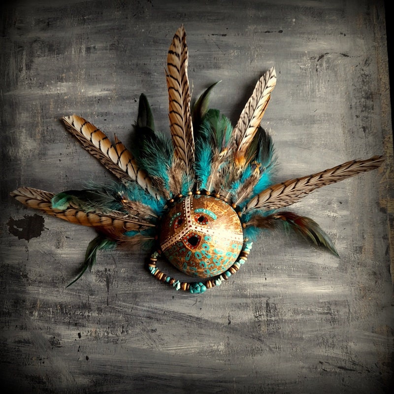 Tribal Wall Mask in African Style Turquoise Prince Coconut Shell Decor ...