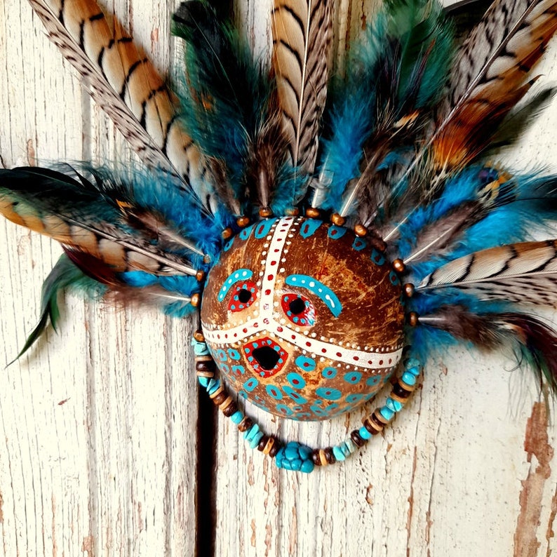 Tribal Wall Mask in African Style Turquoise Prince Coconut Shell Decor ...