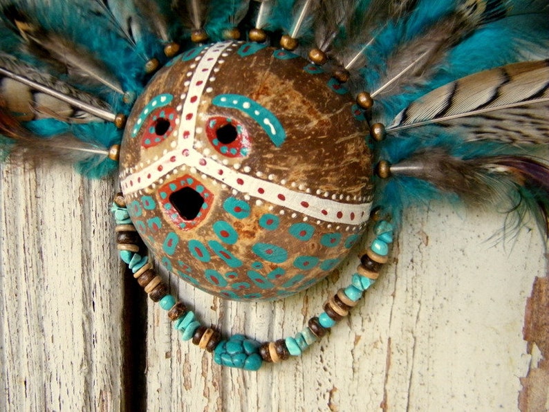 Tribal Wall Mask in African Style Turquoise Prince Coconut Shell Decor ...