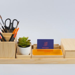 Desk Accessories Set Gift for Men, Wood Office Desk Organizer, New Job ...