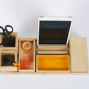 Desk Accessories Set Gift for Men, Wood Office Desk Organizer, New Job ...