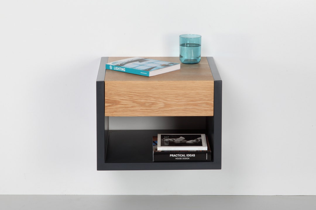 Oak Mid Century Modern Floating Bedside Table , Floating Nightstand ...