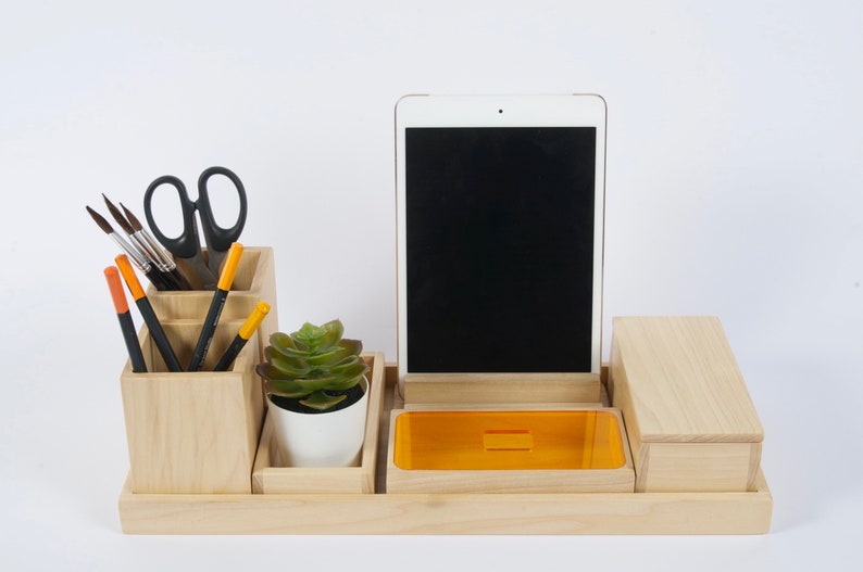 Desk Accessories Set Gift for Men Wood Office Desk Organizer - Etsy