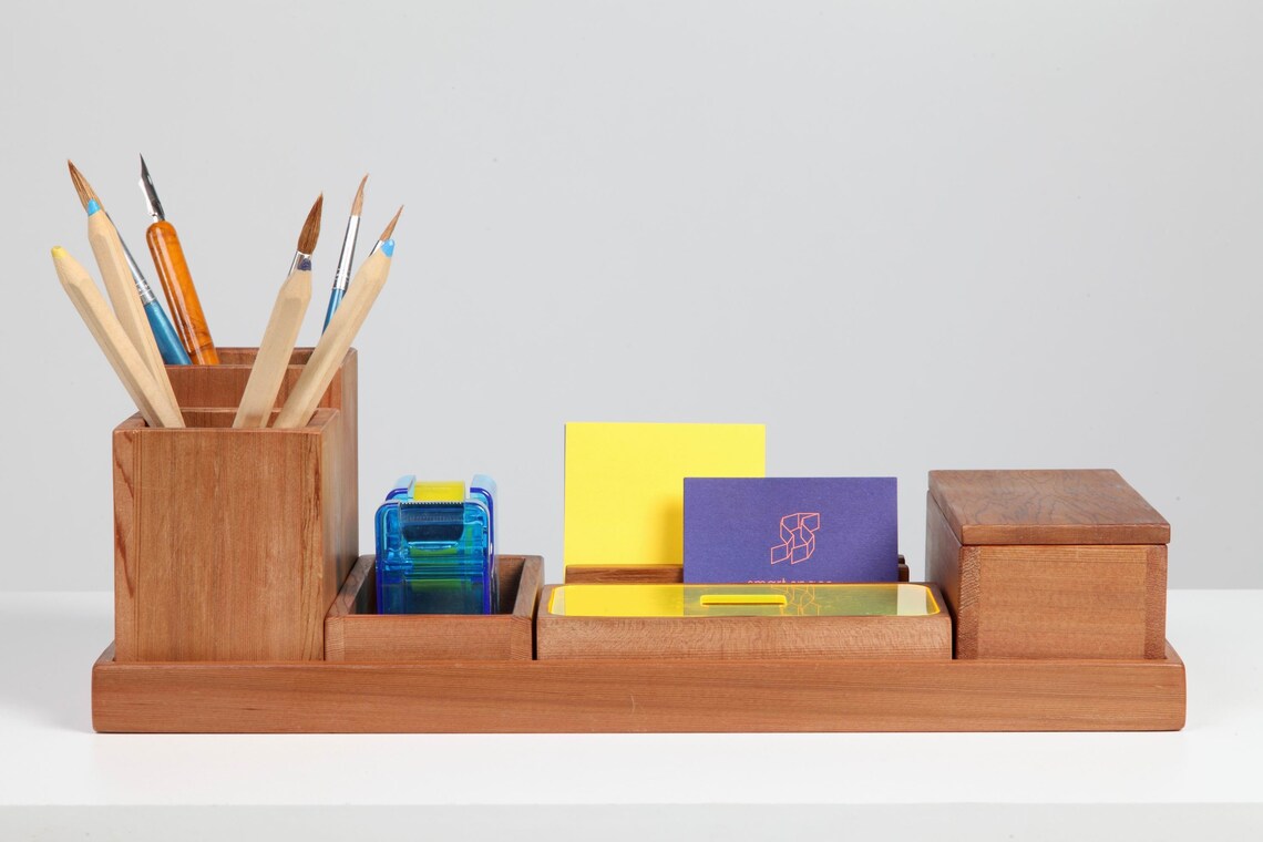 Desk Accessories Set Gift For Men Wood Office Desk Organizer | Etsy