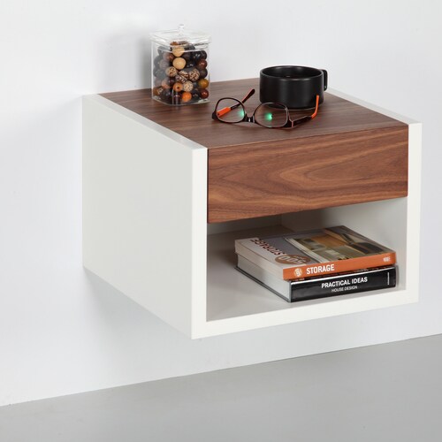 Concrete Gray Floating Nightstand With Drawer in Walnut - Etsy