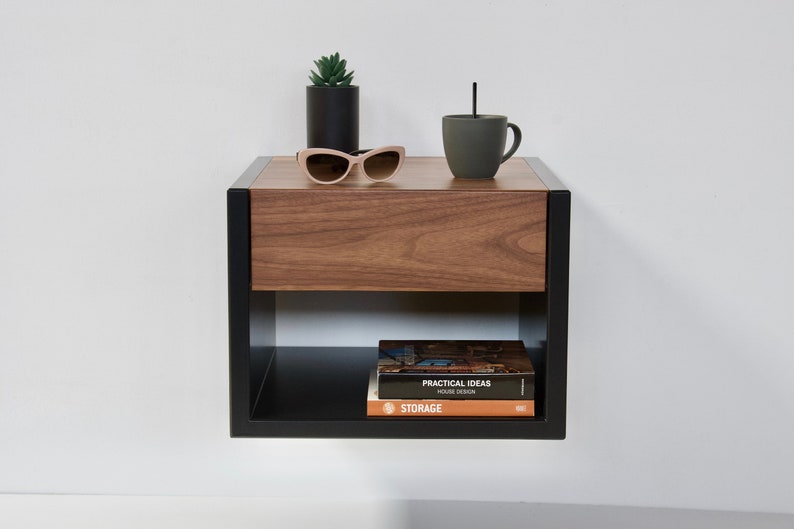 Minimalist Black Floating Nightstand With 1 Drawer in American | Etsy