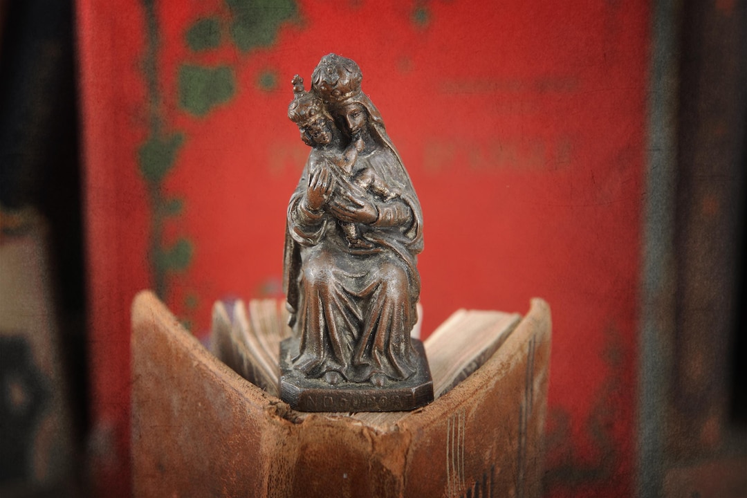 Small Golden Statue of Our Lady of the Port Metal Figurine, Religious ...