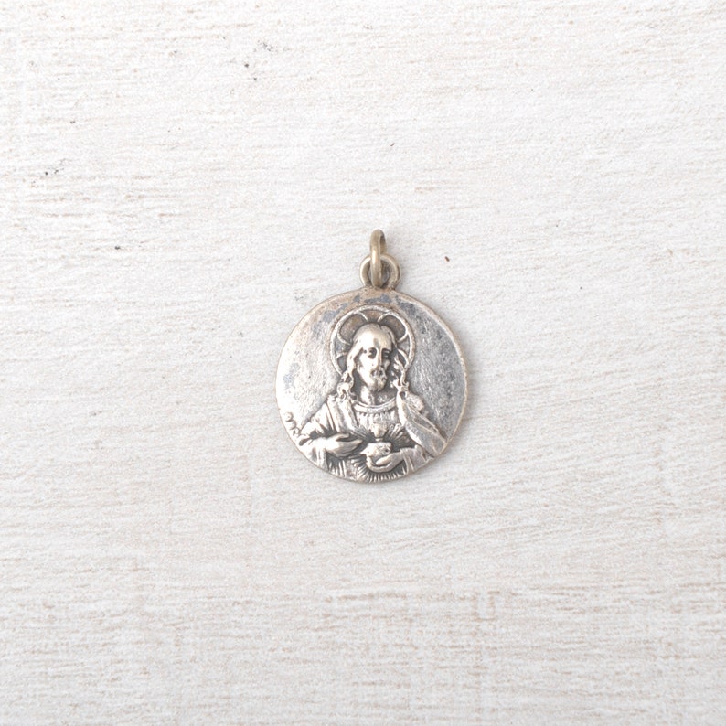 Vintage Religious Medal Sacred Heart and Scapular O Mi Jesu - Etsy