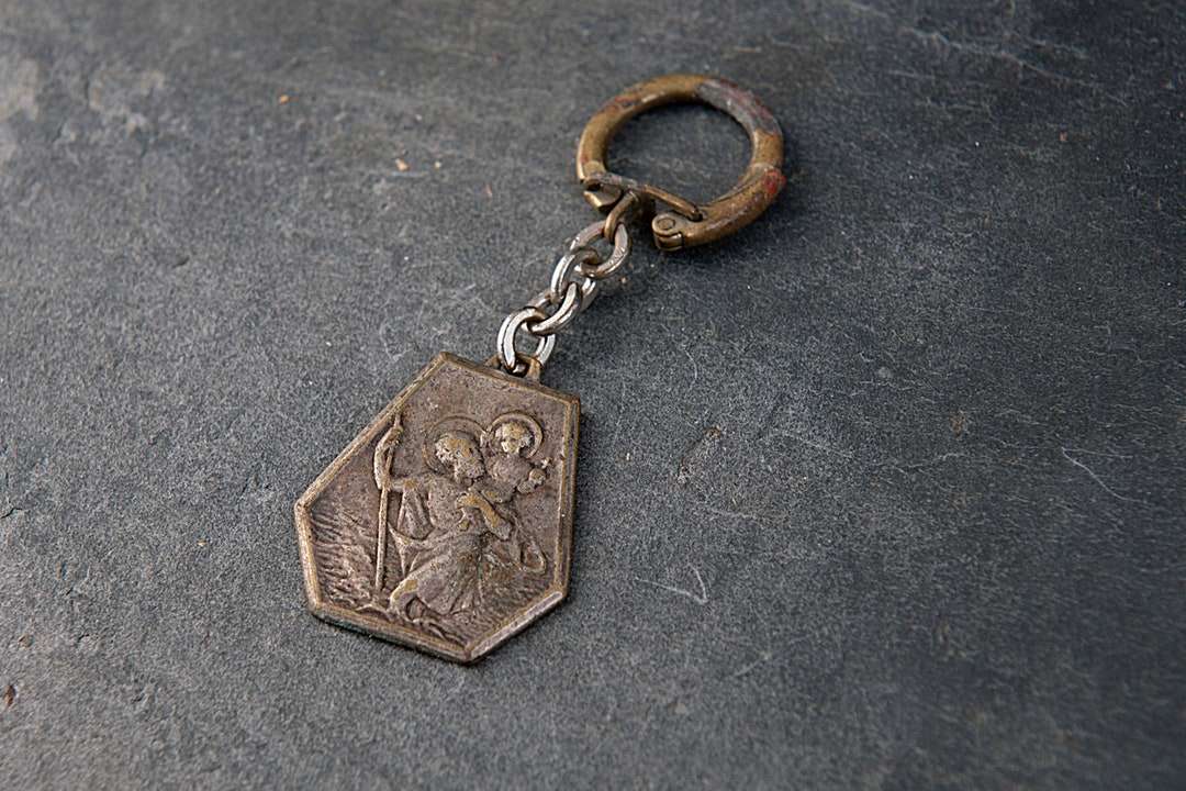 Vintage Saint Christopher Keychain: French Catholic Keyring - Etsy