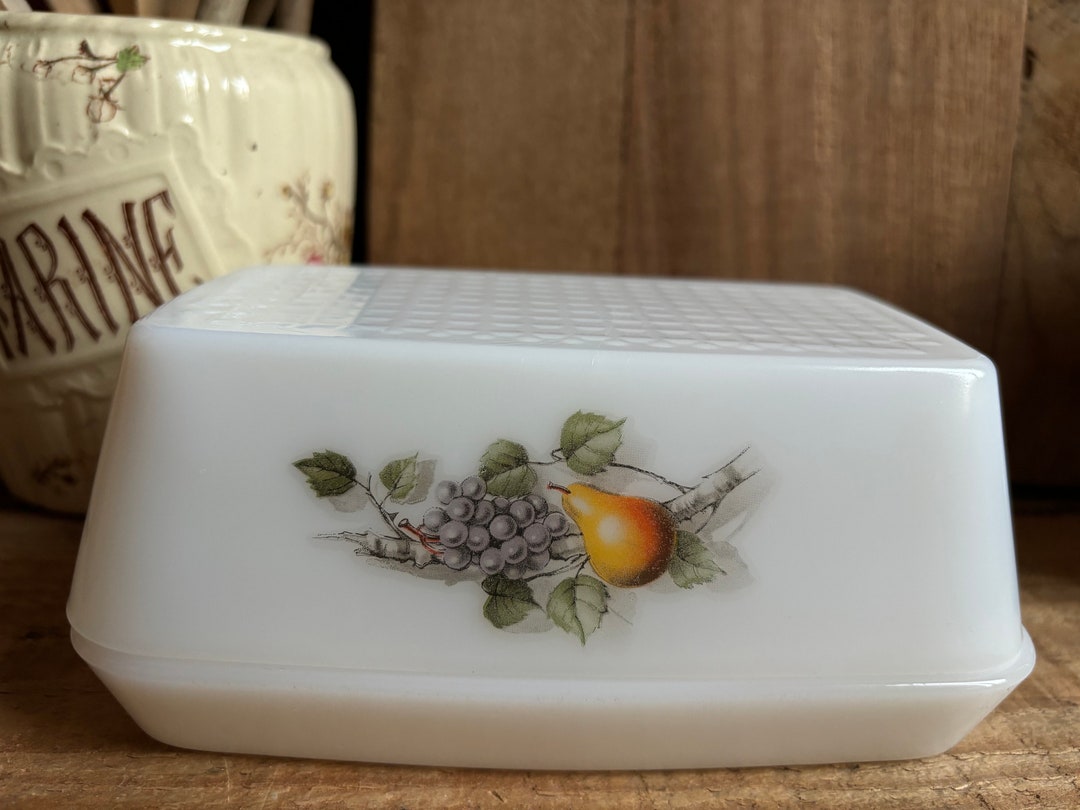 Arcopal Milk Glass Rectangular Covered Butter Dish White Glass, Arcopal ...