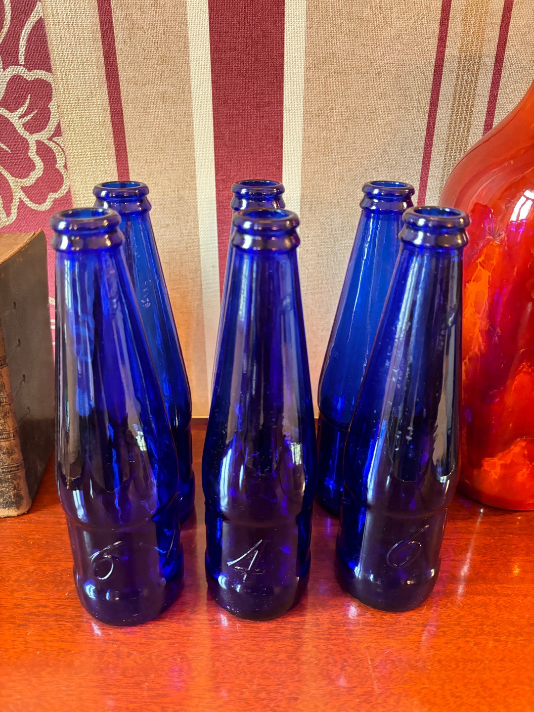 6 Vintage Blue Bottles, Cobalt Color, 6 Blue Glass Bottles Set of 6 ...