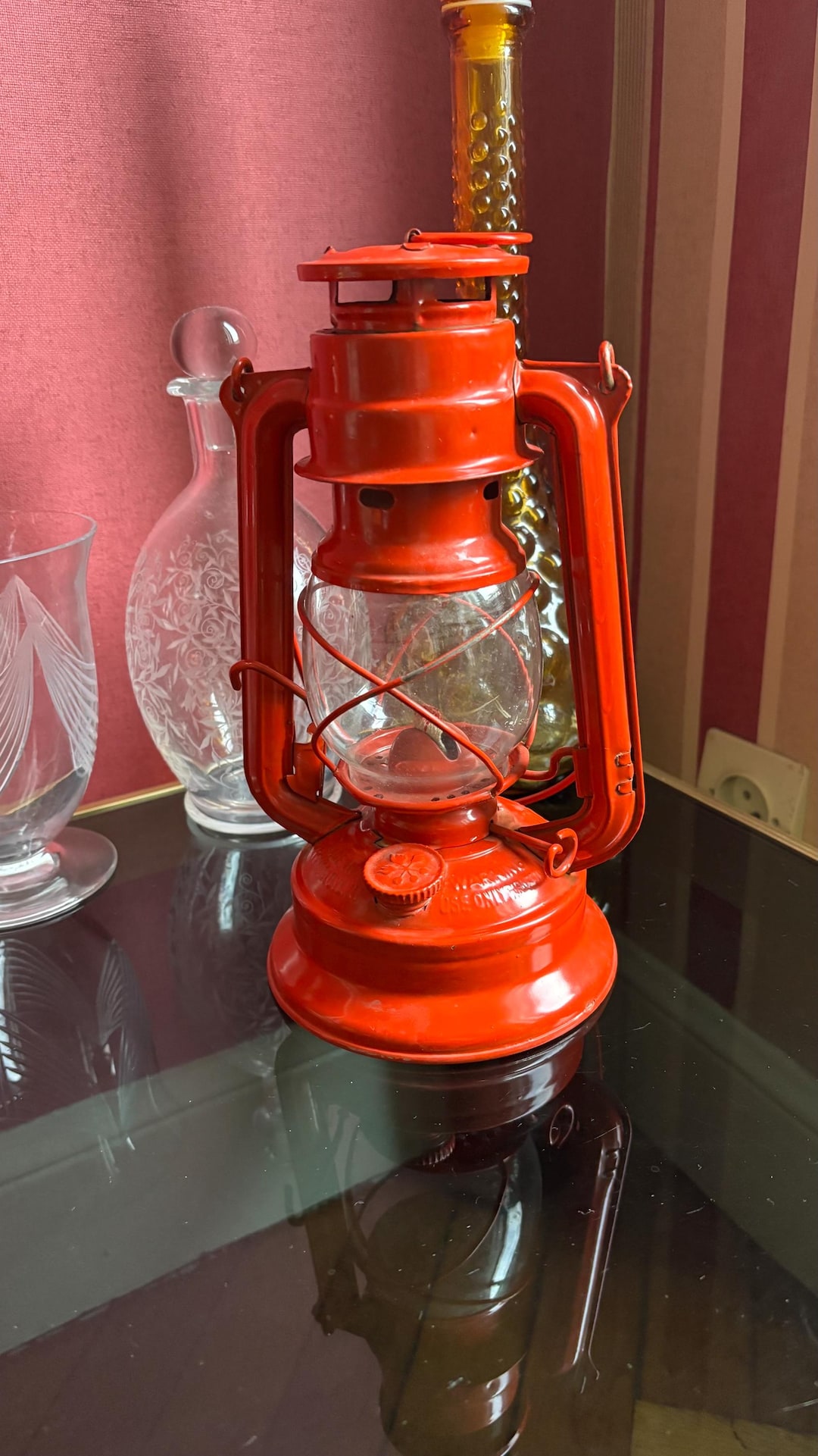 Vintage Oil Storm Lamp Red Hurricane Lantern Meva 1960’s. Retro ...