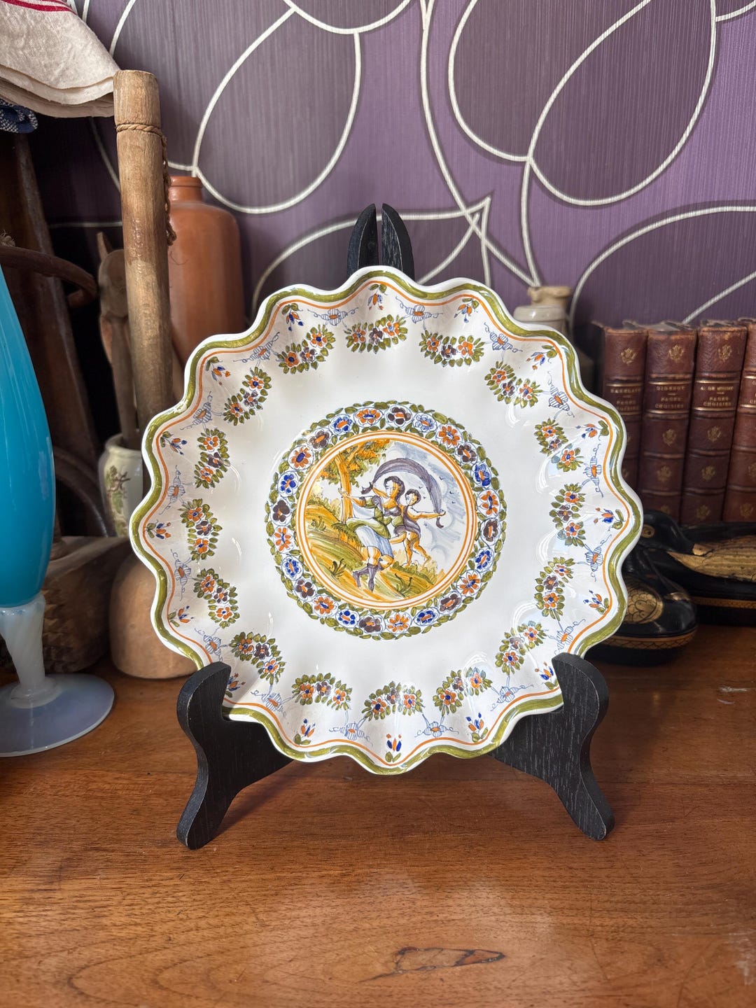 French Faience Plate Moustiers Style Signed - Etsy