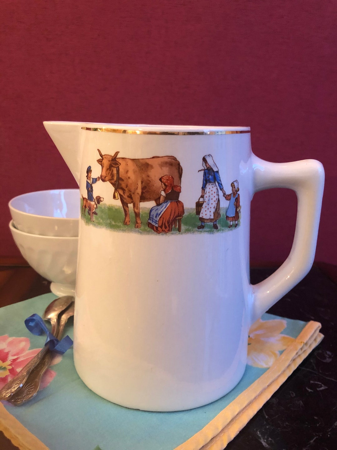 French Milk Jug, Large Vintage Farmhouse Milk Jug, Farmhouse Milk Jug ...