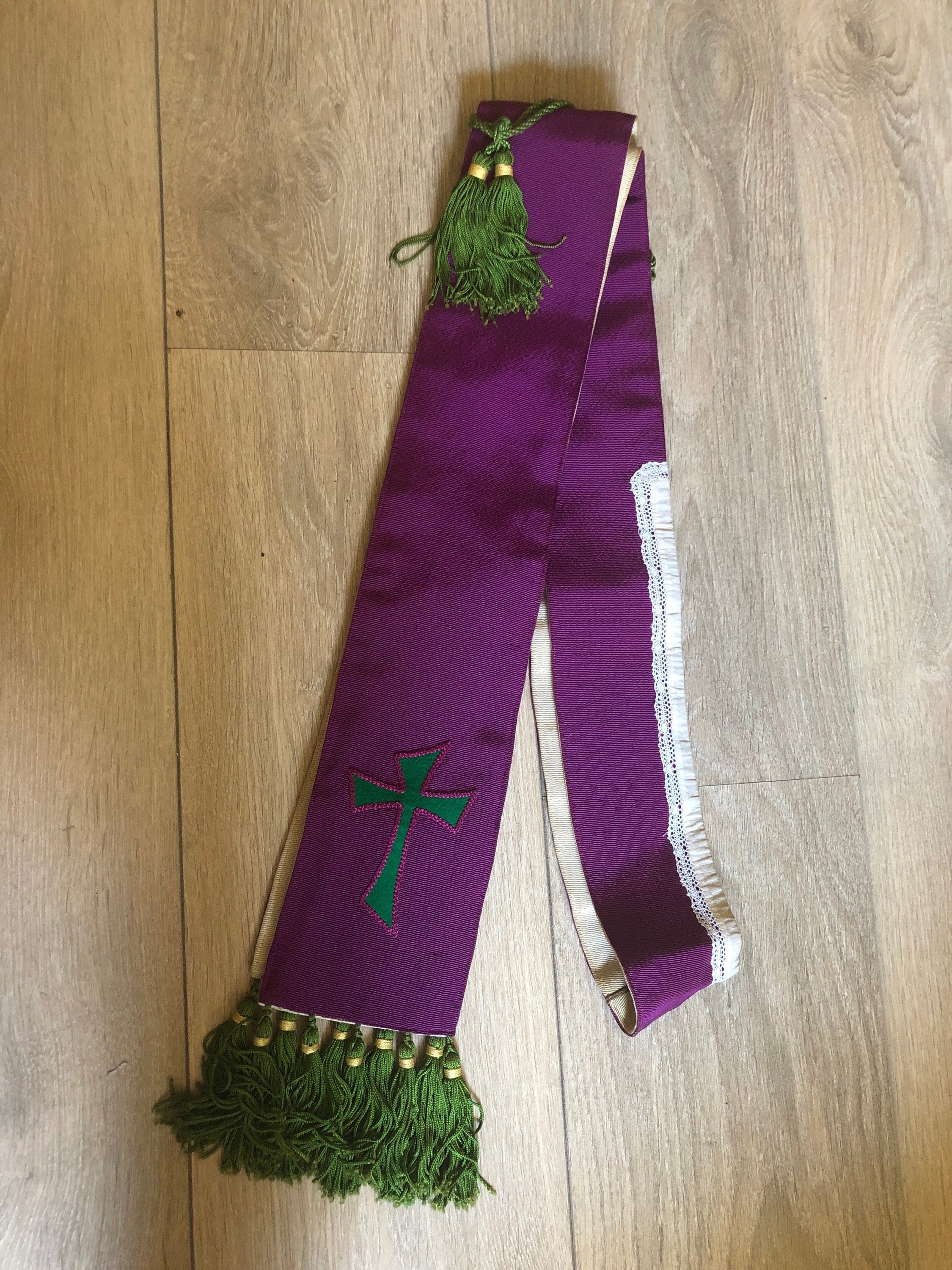 Purple pieced stole ordinary time liturgical stole antique | Etsy