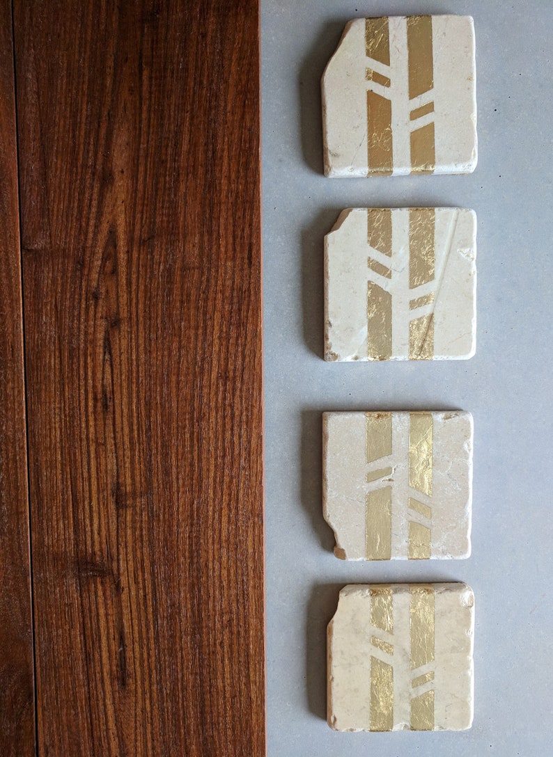 Gold Leaf Stripe Patterned Coasters - Etsy