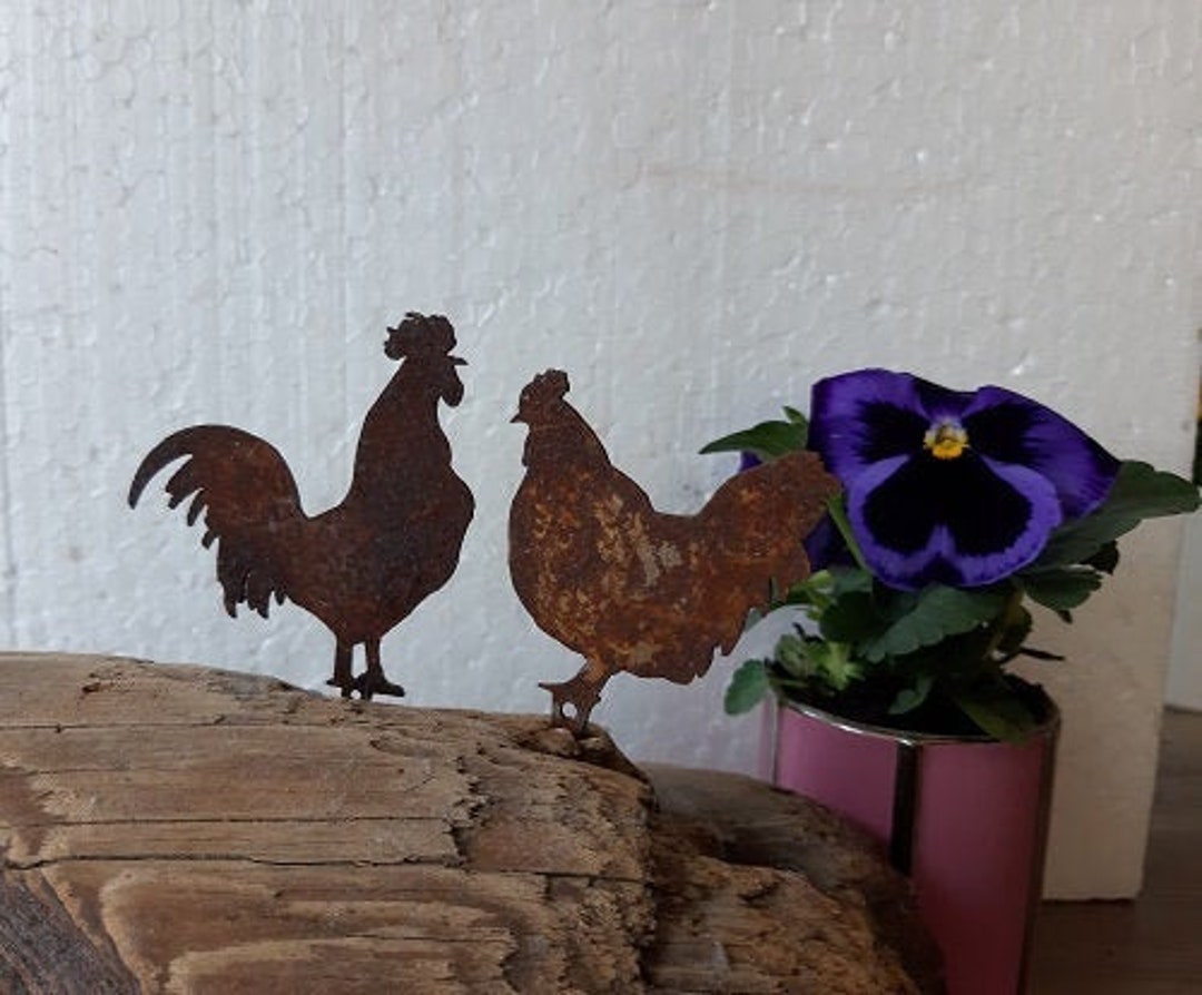 Patina Rooster/hen Mini, Farm, Animals, Pot Plug - Etsy