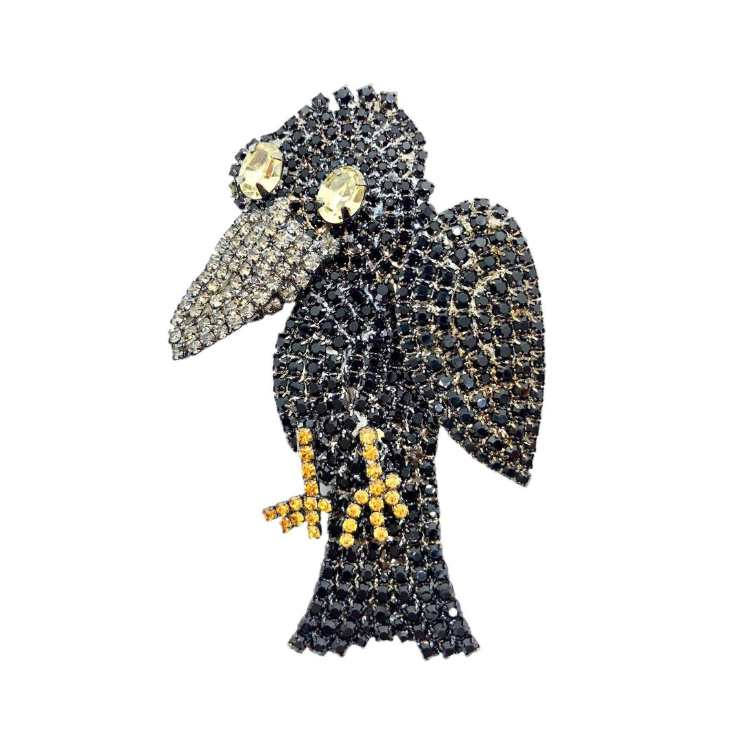Rhinestone Crow Brooch - Retro Style Silly Bird Pin - Halloween Swag - Etsy