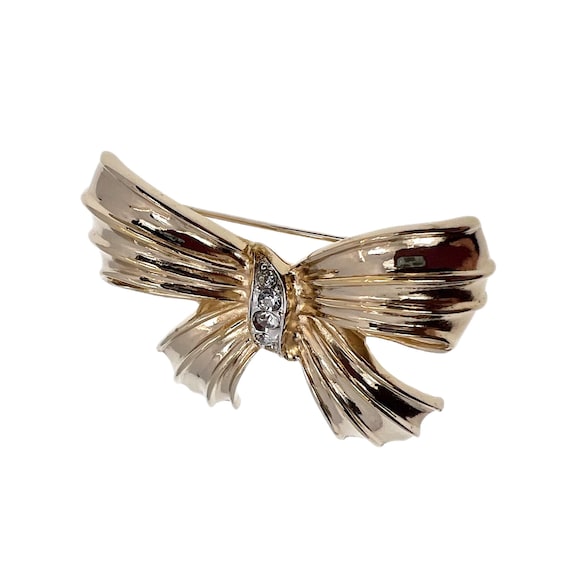 Gold Bow Pin / Vintage Jewelry / Mid Century - Gem