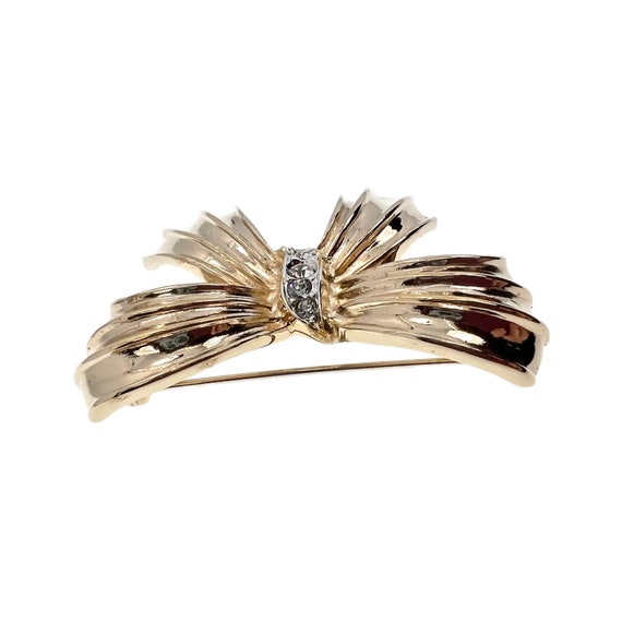 Gold Bow Pin / Vintage Jewelry / Mid Century - Gem
