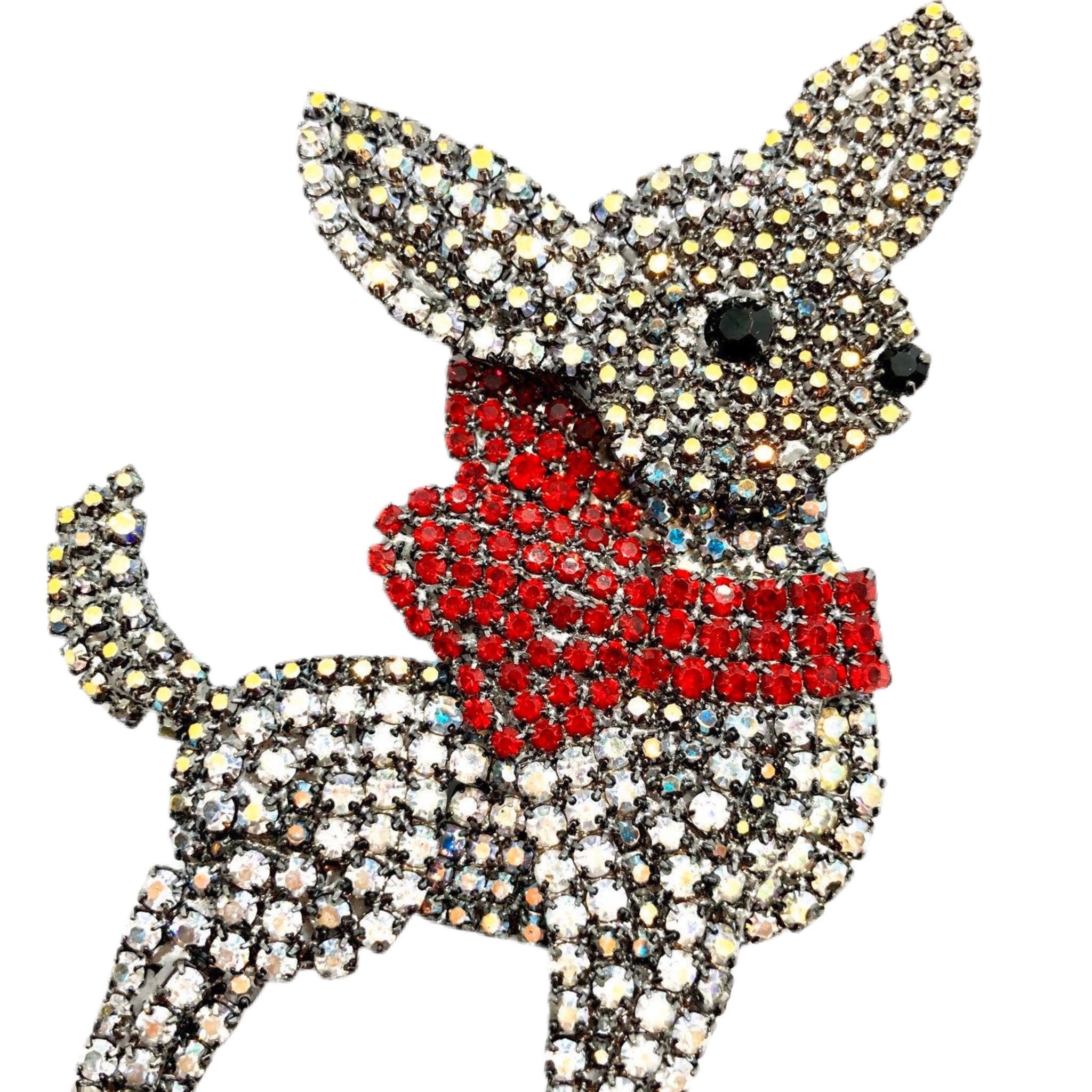 Rhinestone Reindeer Brooch - Christmas Jewelry - Holiday Deer Pin - Etsy
