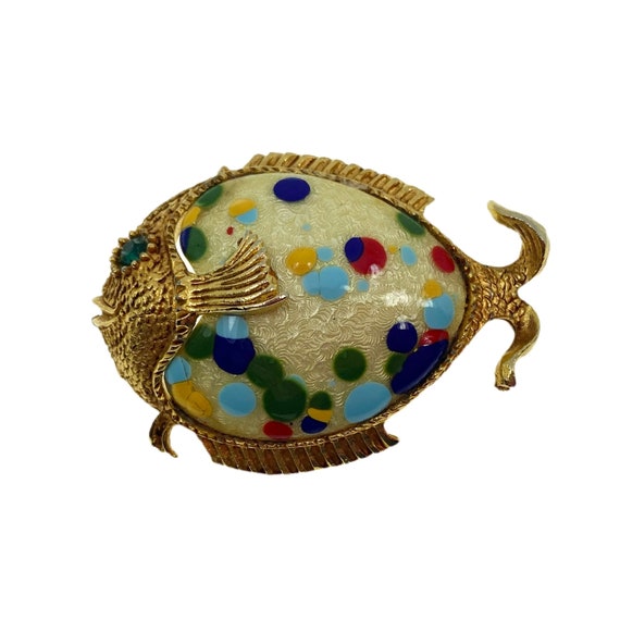 Enamel Fish Brooch / Vintage Jewelry - Gem