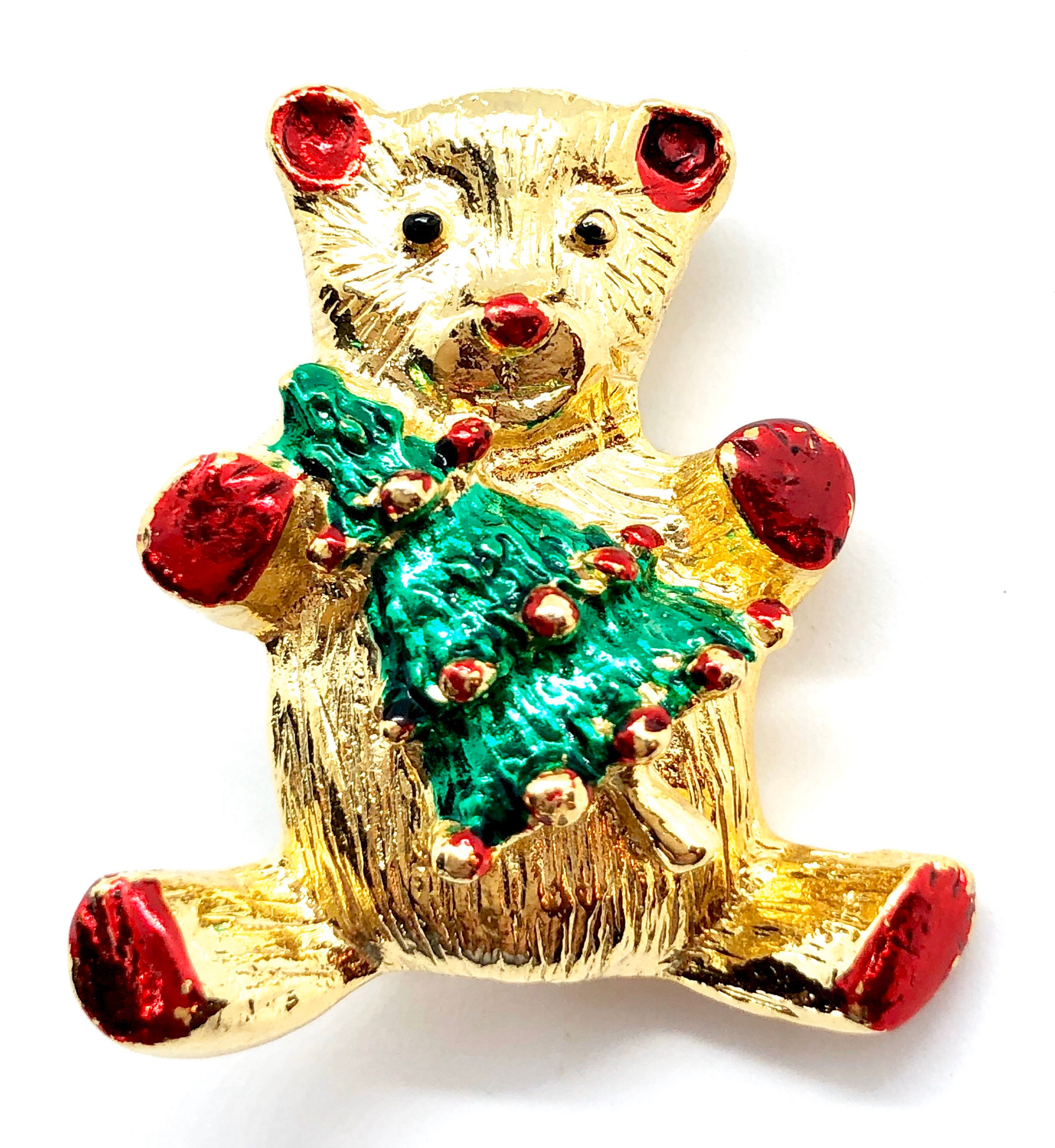 Adorable Christmas Teddy Bear Pin Vintage Holiday Jewelry | Etsy